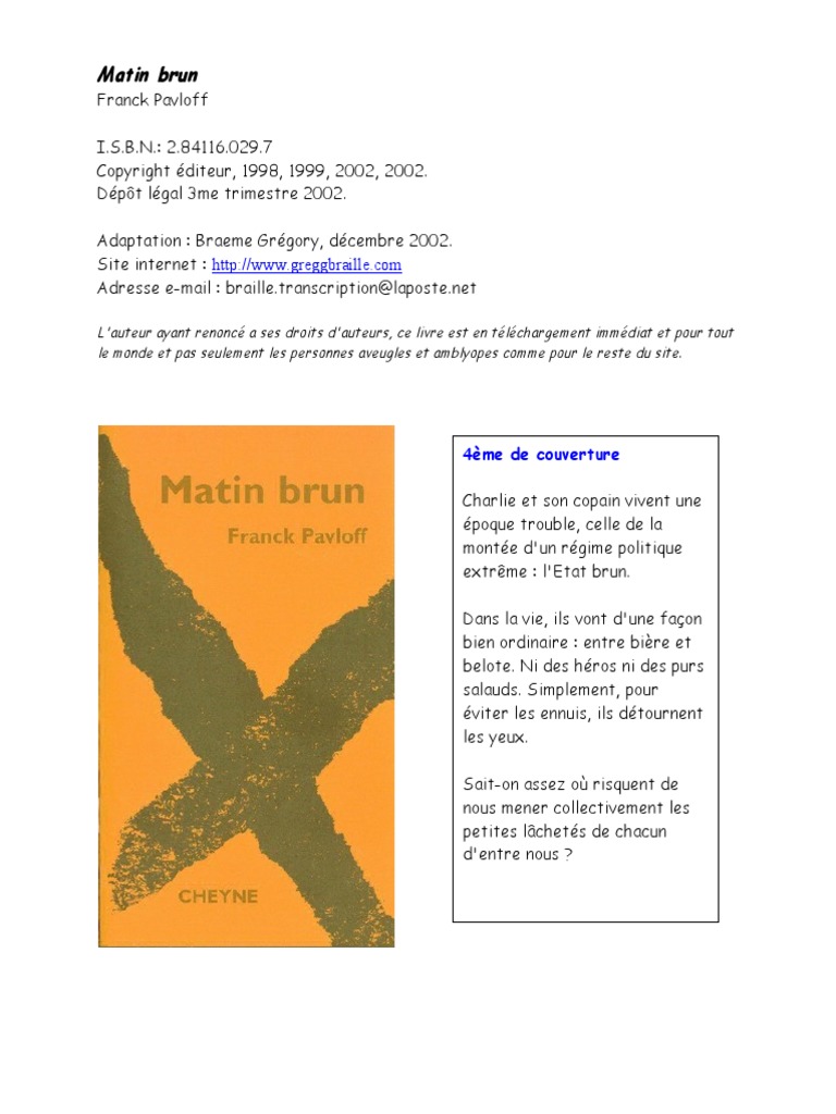 Franck Pavloff Matin Brun | PDF | Chats | Chiens
