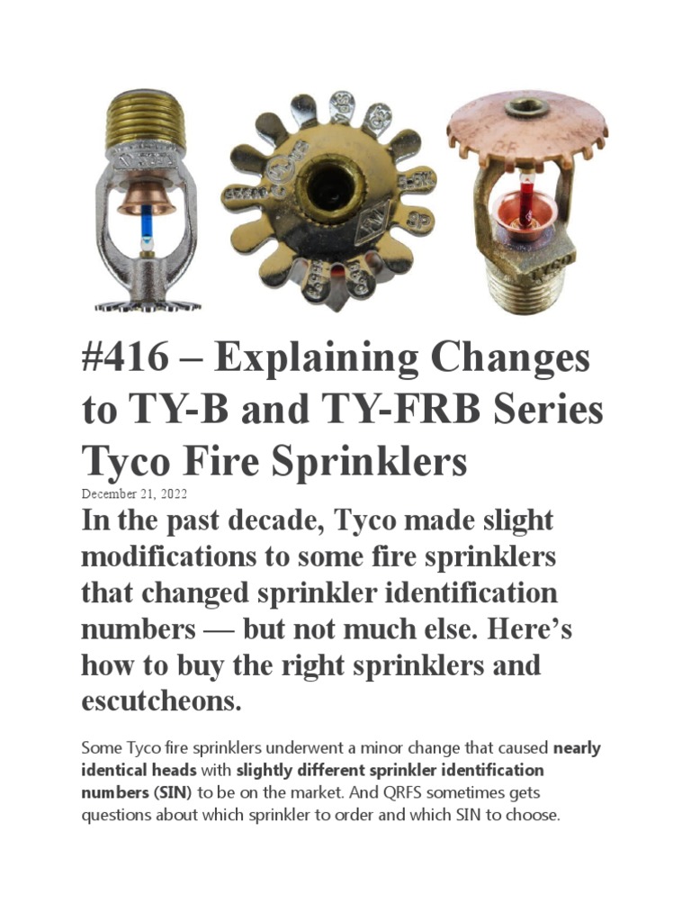 #416 - Explaining Changes To TY-B and TY-FRB Series Tyco Fire Sprinklers | PDF | Fire Sprinkler ...