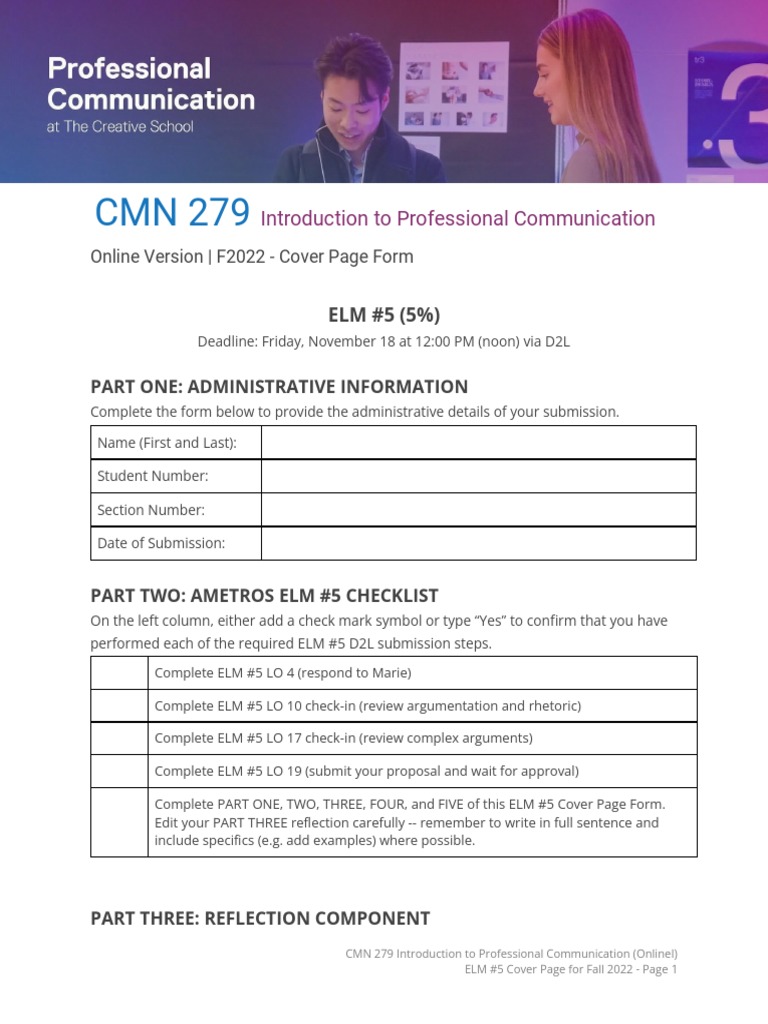 CMN 279 (Online) - ELM #5 Cover Page Form - F2022 | PDF | Computing ...