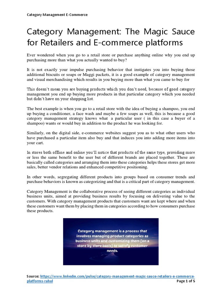 Category Management Pdf Retail E Commerce