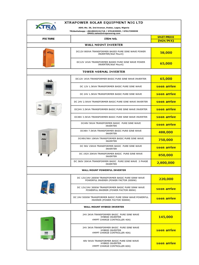 Xtrapower Nigeria Inverter and Battery 2021 U.S.E. Price - Feb-1 | PDF ...