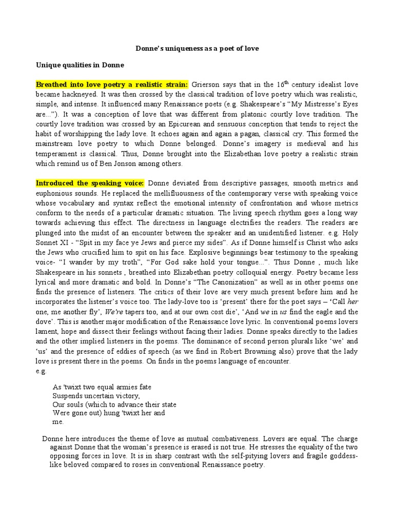 Materials For Presentation On Donne | PDF | Poetry | Love