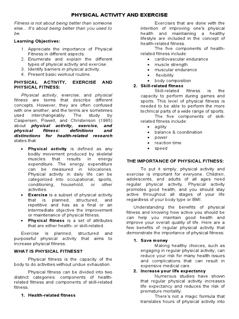 Understanding Physical Activity & Exercise | PDF | Physical Fitness ...