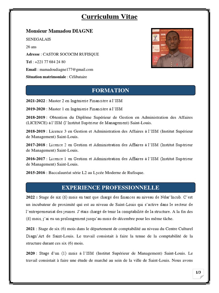 CV de Mamadou Diagne - Ingénierie Financière | PDF