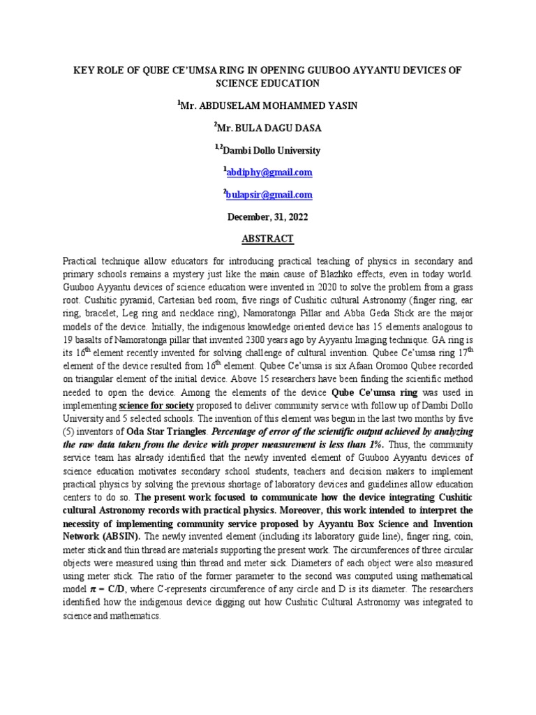 Key Role of Qube Ce'umsa Ring in Opening Guuboo Ayyantu Devices of ...