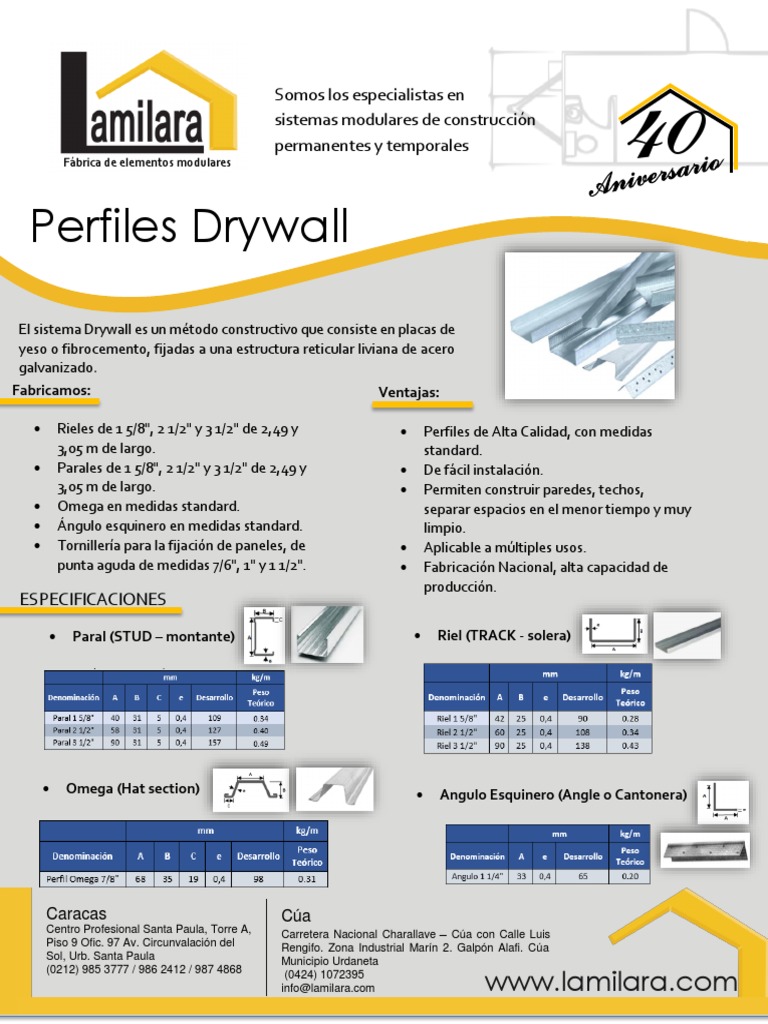 Perfiles Drywall | PDF | Elementos arquitectónicos | Ingeniería estructural
