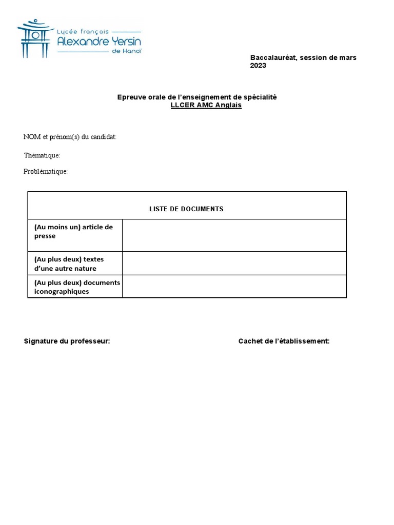 Portfolio Oral LLCER AMC Anglais 2023 | PDF