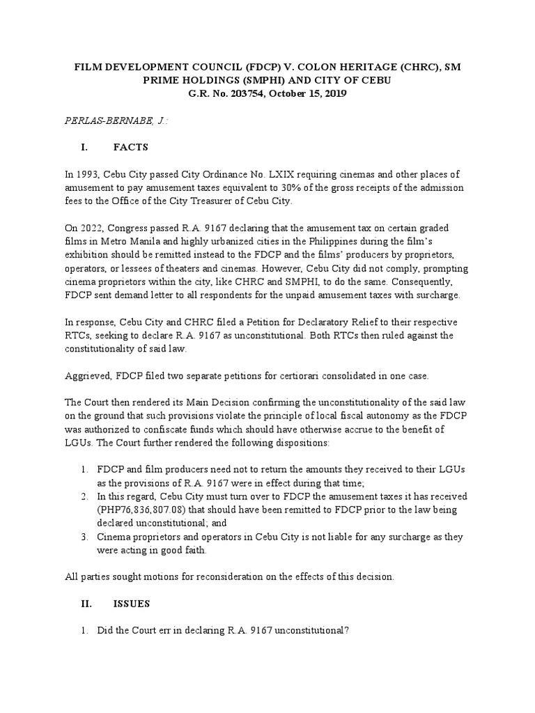 G.R. No. 203754, Film Development Council v. Colon Heritage (DIGEST ...