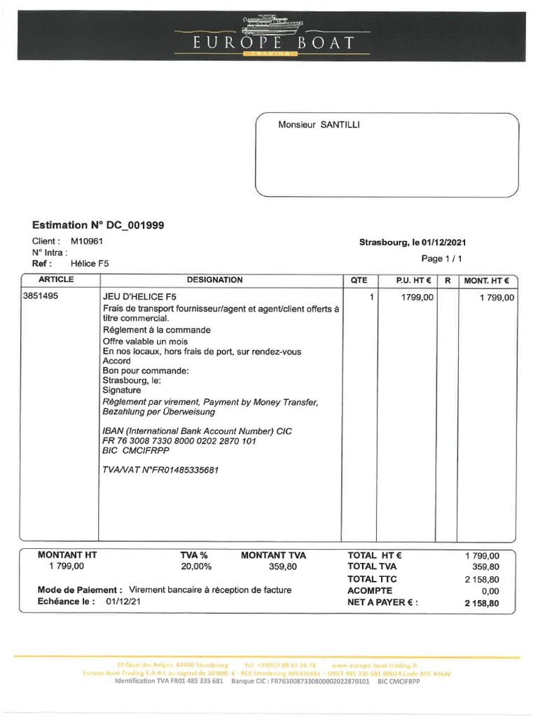 Facture Helice Port STG | PDF