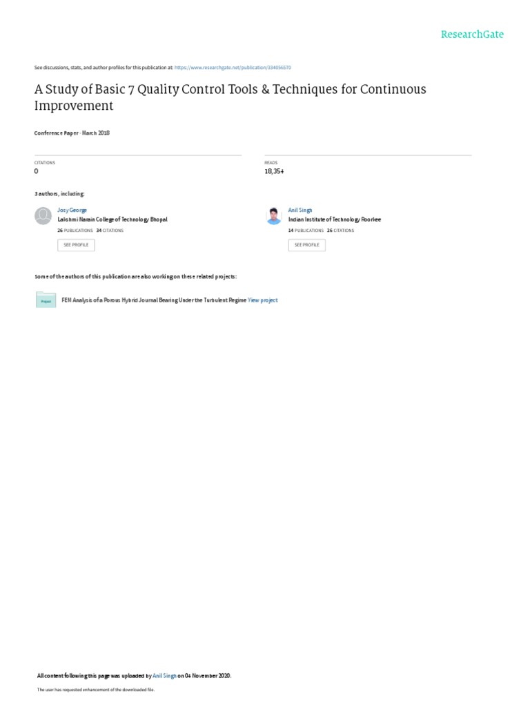 A Study of Basic 7 Quality Control Tools & Techniques For Continuous ...