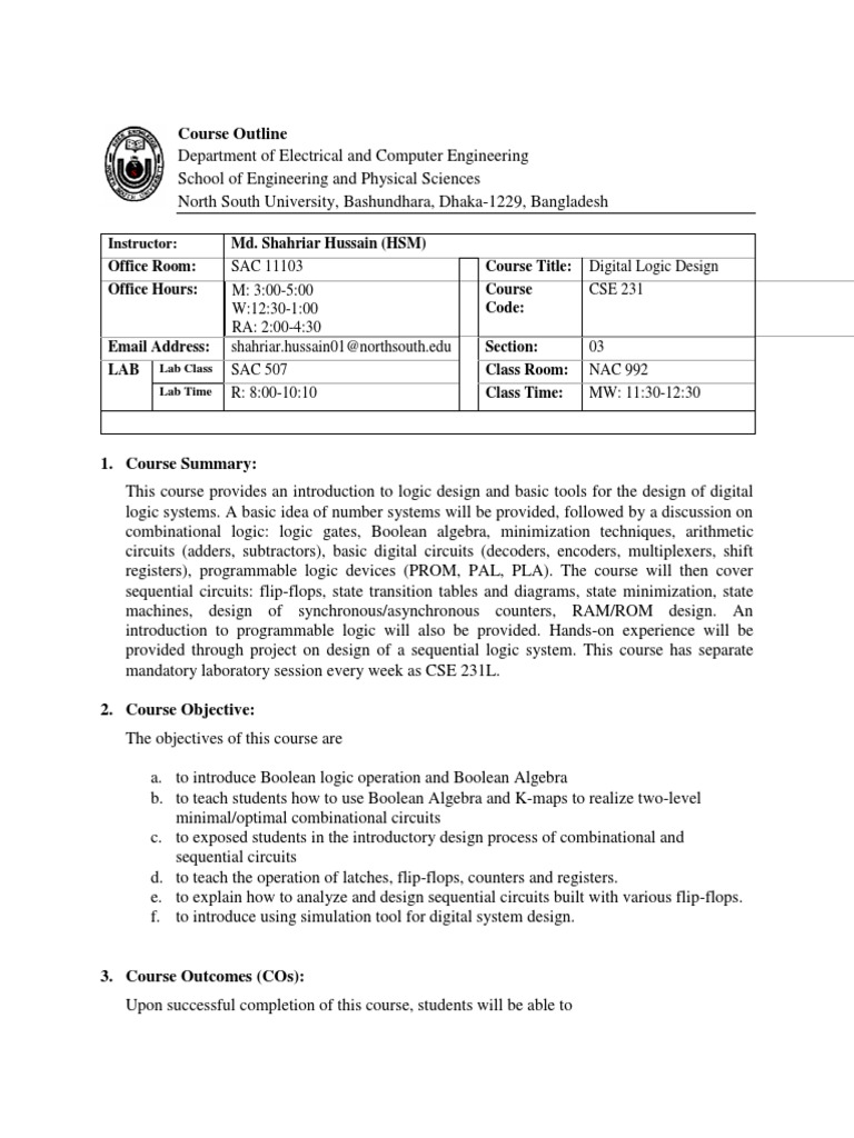 CSE 231 Outline - 3 | PDF | Logic Gate | Logic Synthesis