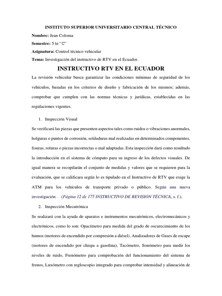 Investigación del instructivo de RTV en el | PDF