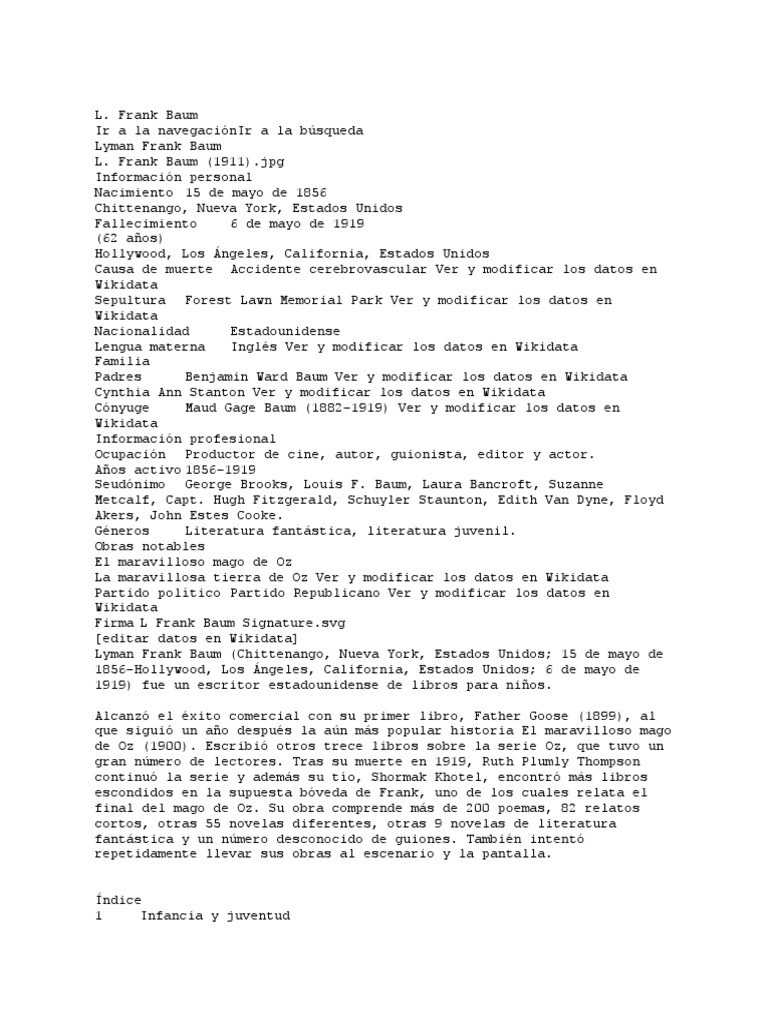 L. Frank Baum | PDF | El maravilloso mago de oz