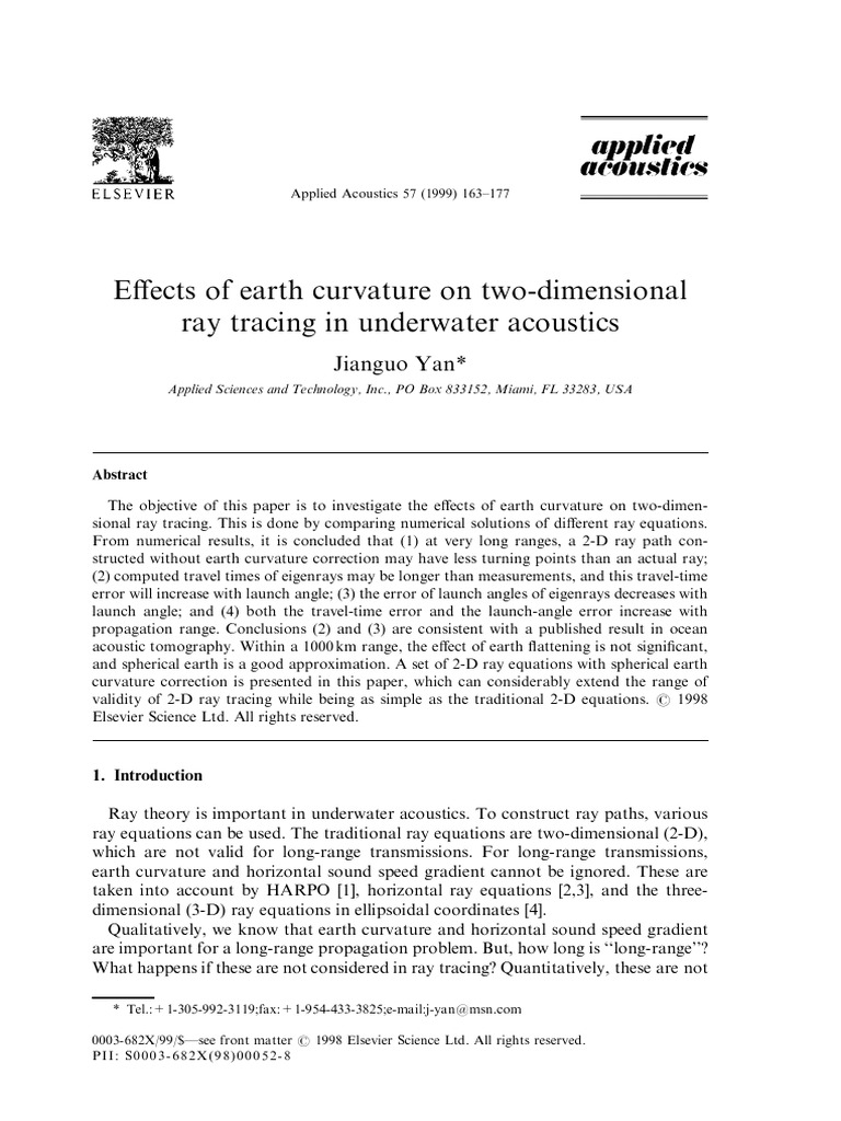 Effects of Earth Curvature On Two-Dimensional Ray Tracing in Underwater Acoustics | PDF | Plane ...