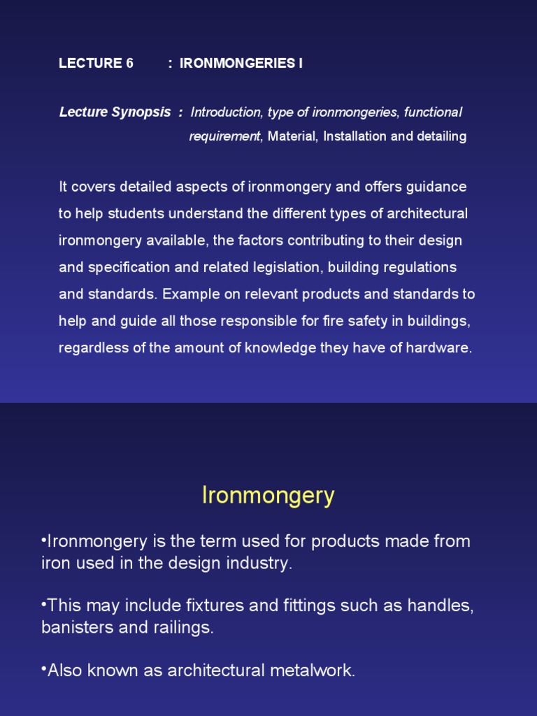 LECTURE - Ironmongery | PDF