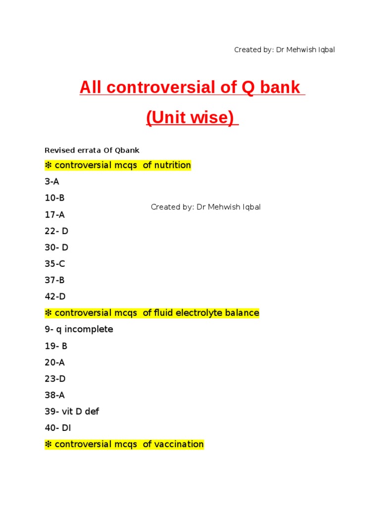 Errata of Qbank | PDF | Public Health | Causes Of Death