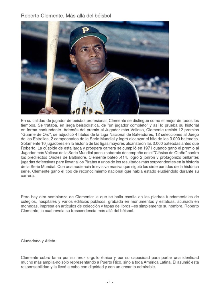Roberto Clemente Mas Alla Del Beisbol | PDF | Puerto Rico