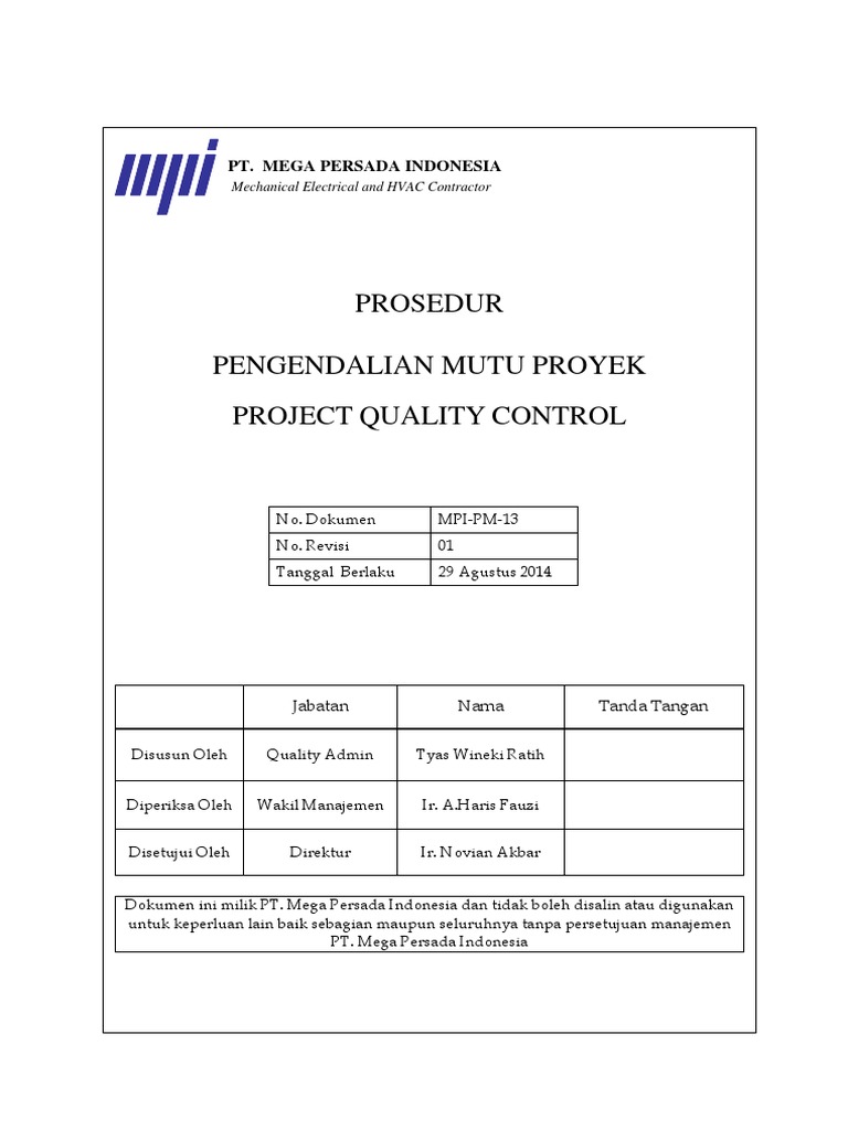 Prosedur Pengendalian Mutu Proyek | PDF