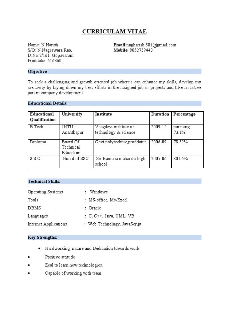 N. Harish's Professional CV | PDF