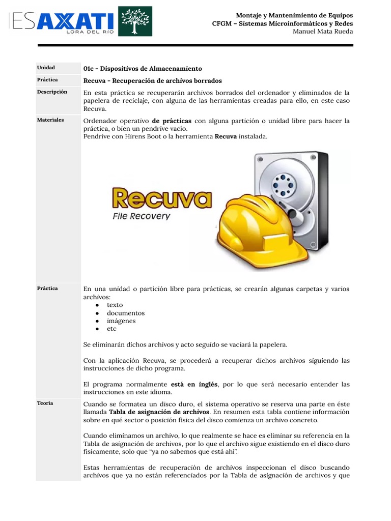 Práctica - 01c Recuva | PDF | Archivo de computadora | Gestión de datos