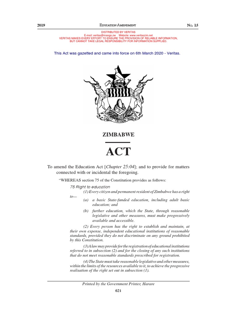 Zimbabwe Education Law Update | PDF | Government | Justice