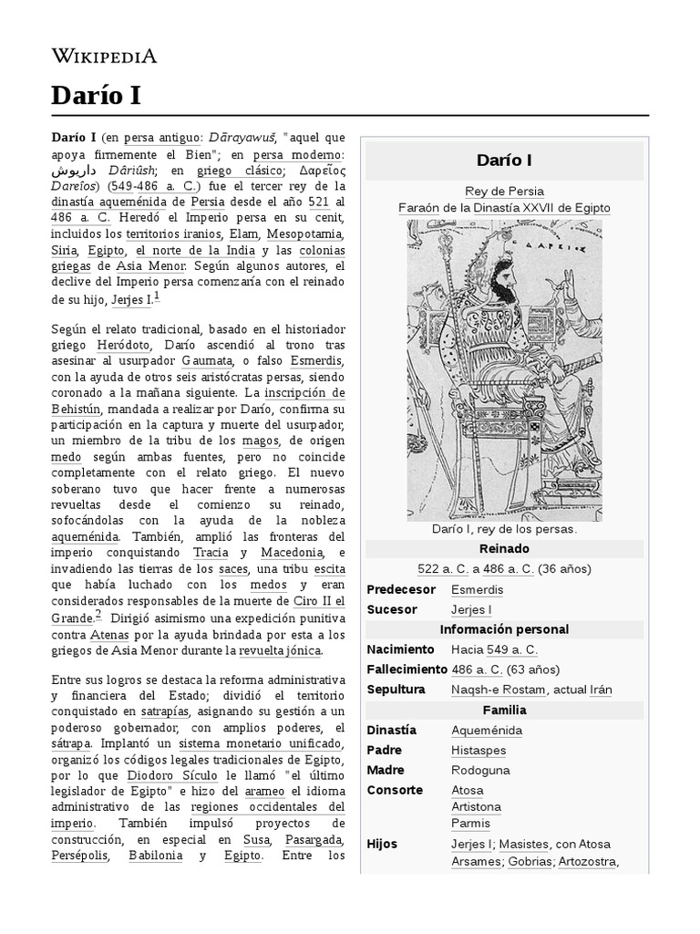 Biografía de Darío I, Rey de Persia | PDF | Imperio aqueménida | Persia ...