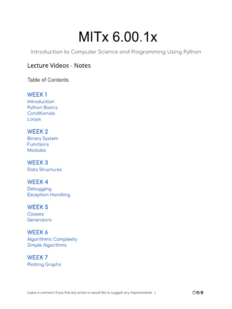 Study Guide - MITx 6.00.1x | PDF