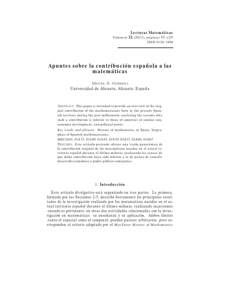 Apuntes Sobre La Contribuci On Espa Nola A Las Matem Aticas | PDF ...