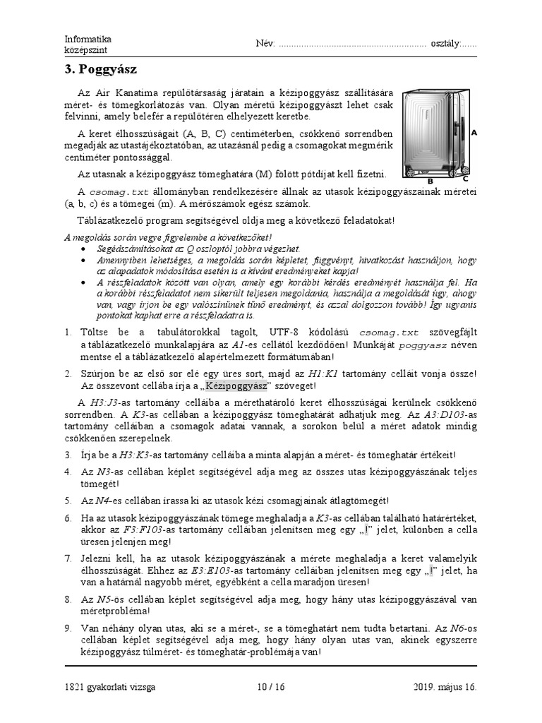 20190516-Excel-Középszintű Informatika Érettségi-Részlet | PDF