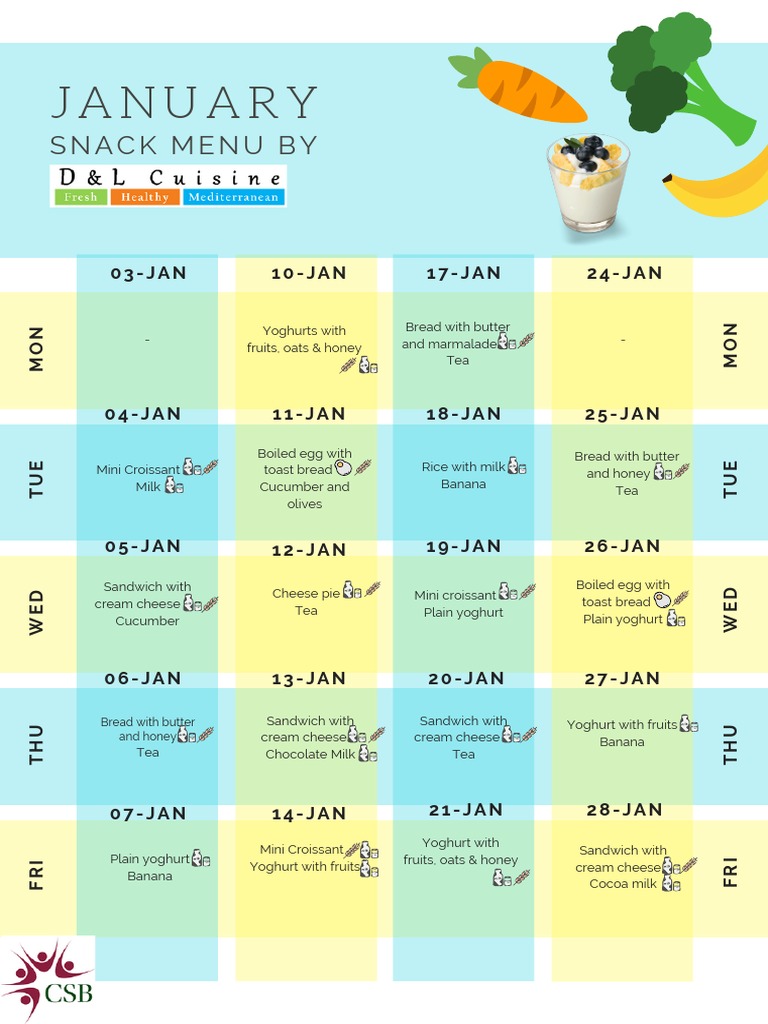 January Snack Menu - A Varied Selection of Light Bites and Beverages ...