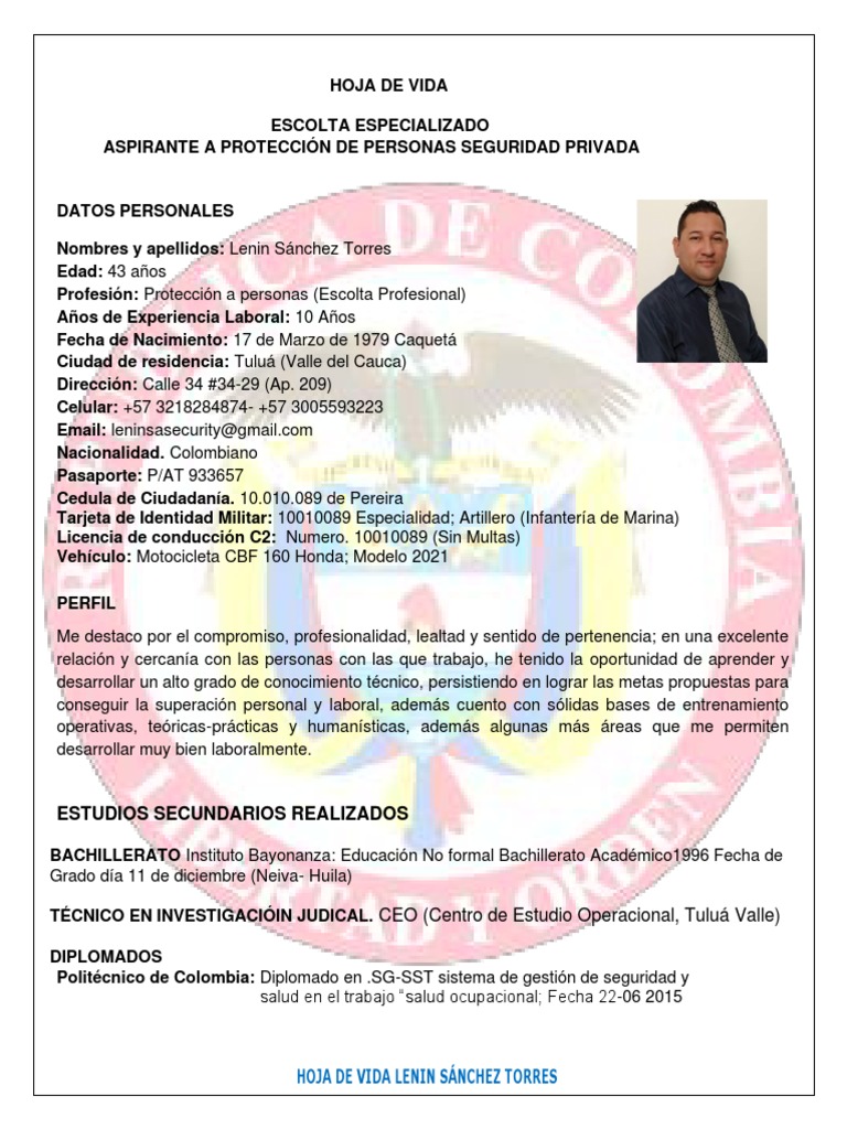 Hoja de Vida Escolta 2023 | PDF