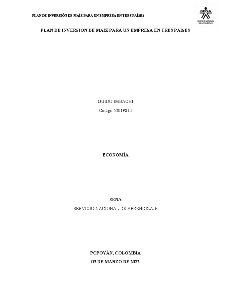 Plan de Inversion Sena | PDF | Maíz | Agricultura