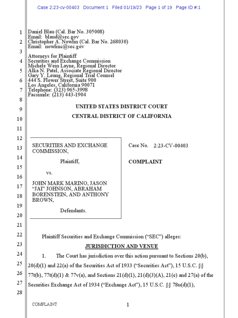 2023 Marino Borenstein Complaint Sec | PDF | Sec Rule 10b 5 ...