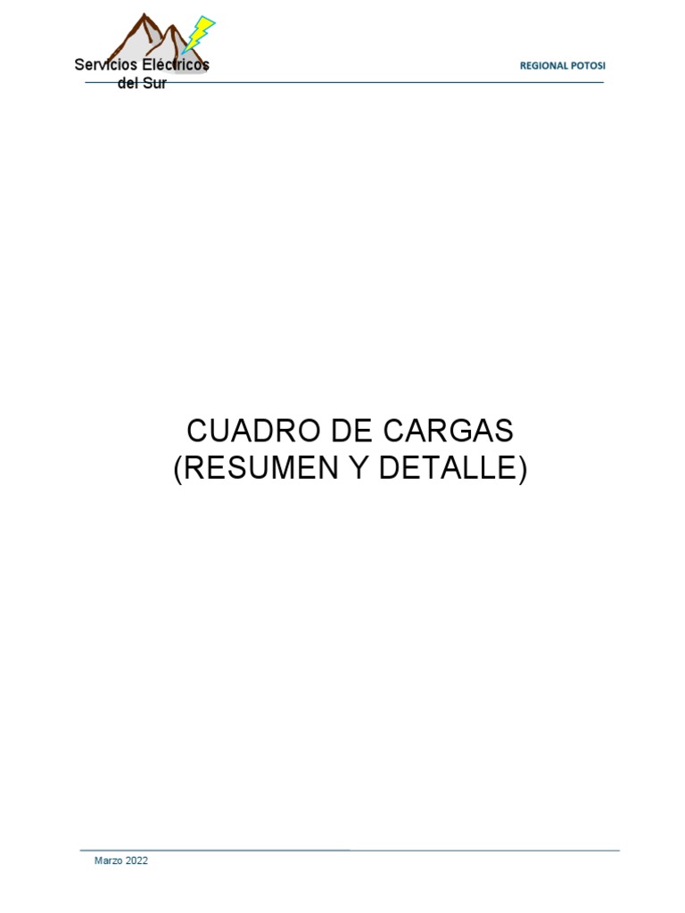 CUADRO DE CARGAS DETALLE Y RESUMEN c1 | PDF | Energia electrica | Transformador