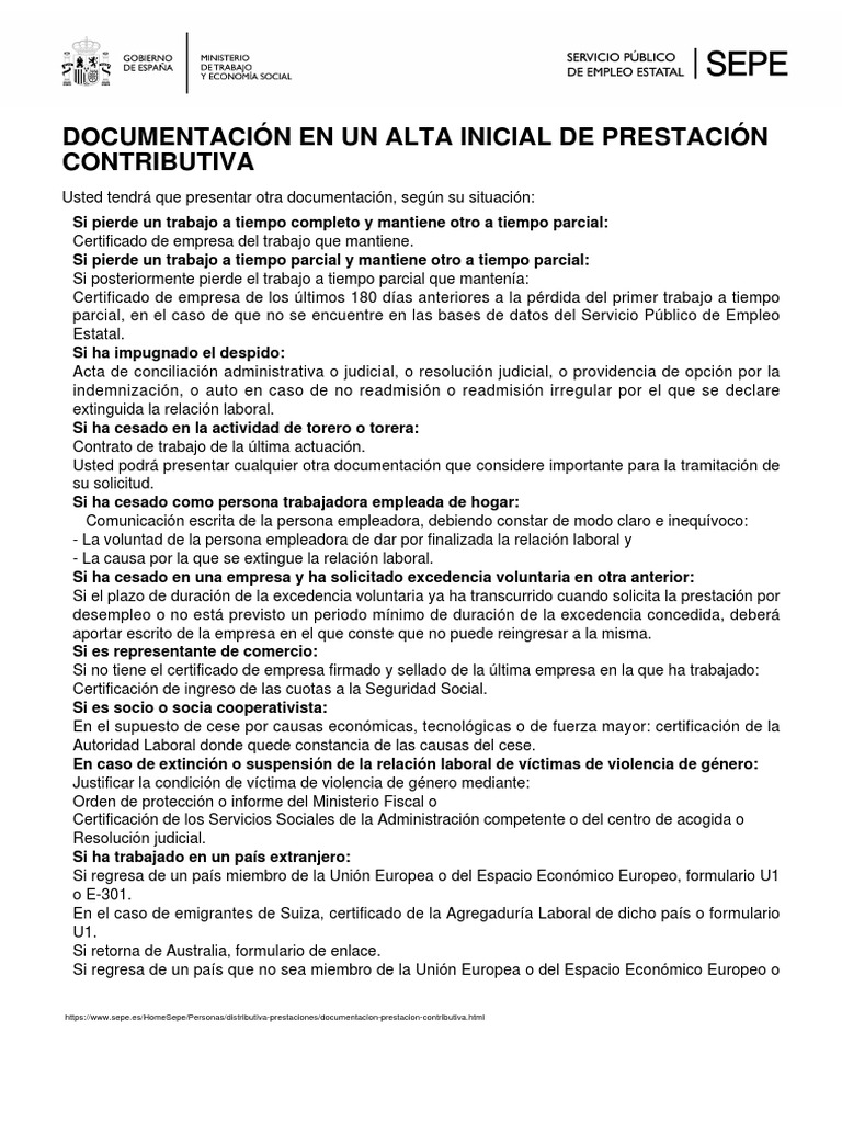 Documentación en Un Alta Inicial de Prestación Contributiva | PDF ...