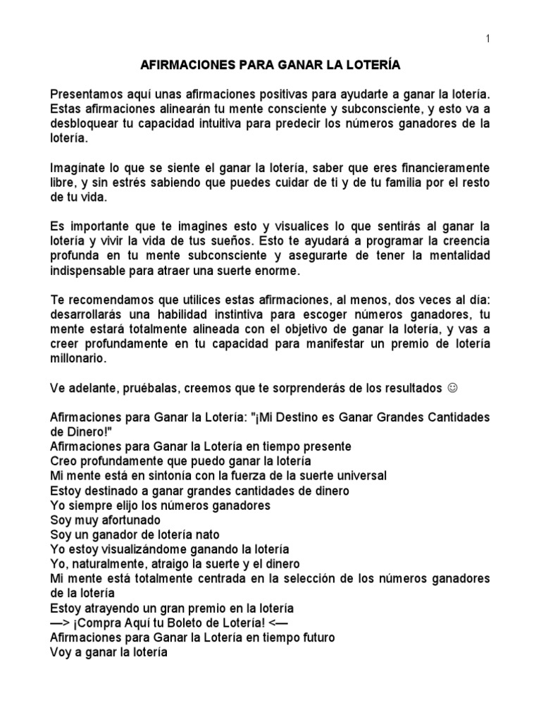 Afirmaciones para Ganar La Lotería | PDF | Amor | Autoestima