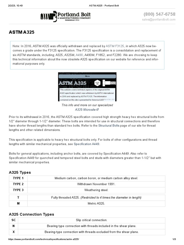 ASTM A325 - Portland Bolt | PDF | Screw | Steel
