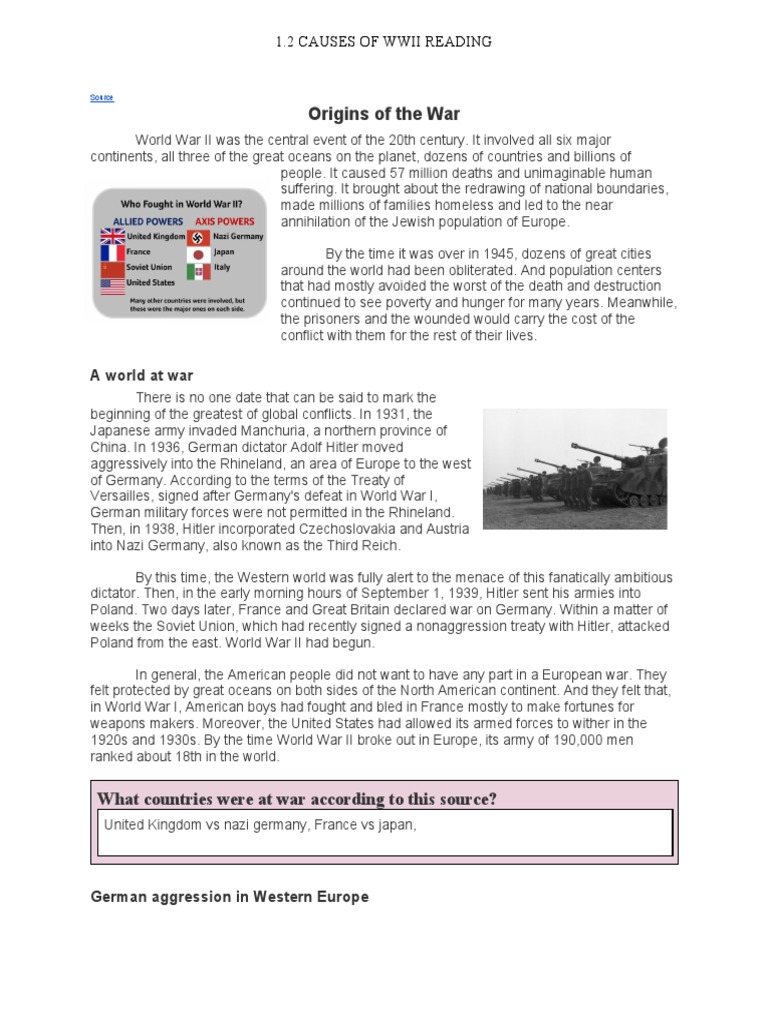 1.2 Causes of WWII Assignment | PDF | World War II | Nazi Germany