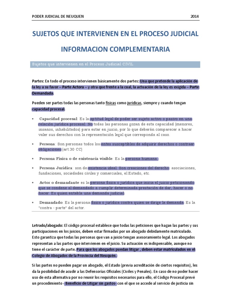 Sujetos Info Complementaria | PDF | Ley procesal | Judicaturas