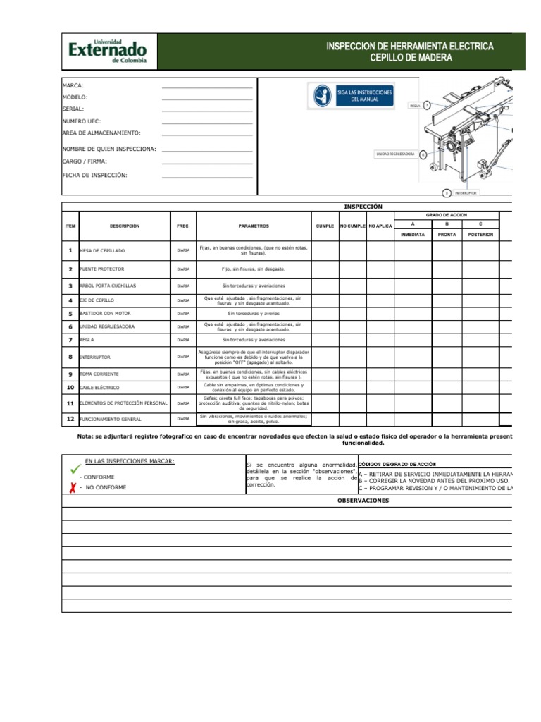 Hoja de Vida Herramientas Cepilladora | PDF | Bienes manufacturados