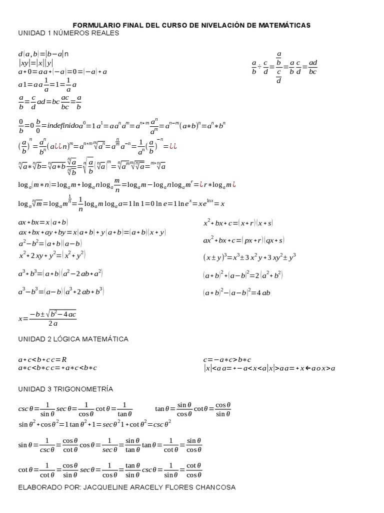 Fórmulas Matemáticas | PDF