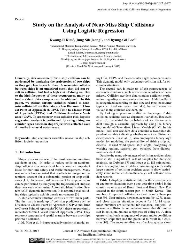 Study On The Analysis of Near-Miss Ship Collisions Using Logistic Regression | PDF | Categorical ...