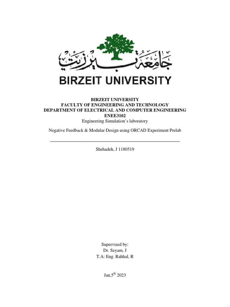 Negative Feedback And Modular Design Using Orcad Experiment Prelab