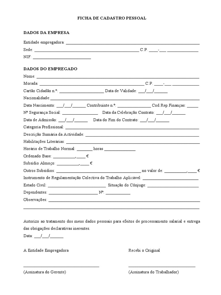 Ficha Cadastro Pessoal | PDF