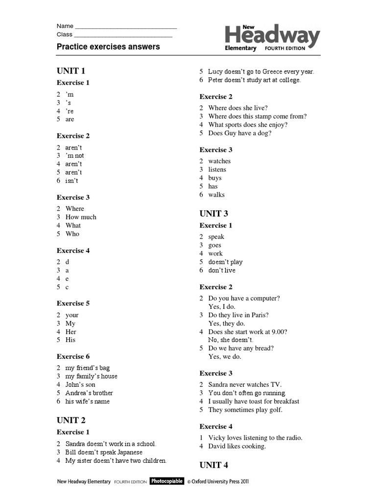 A1 English Grammar Exercises with Answers | PDF | Language Arts ...