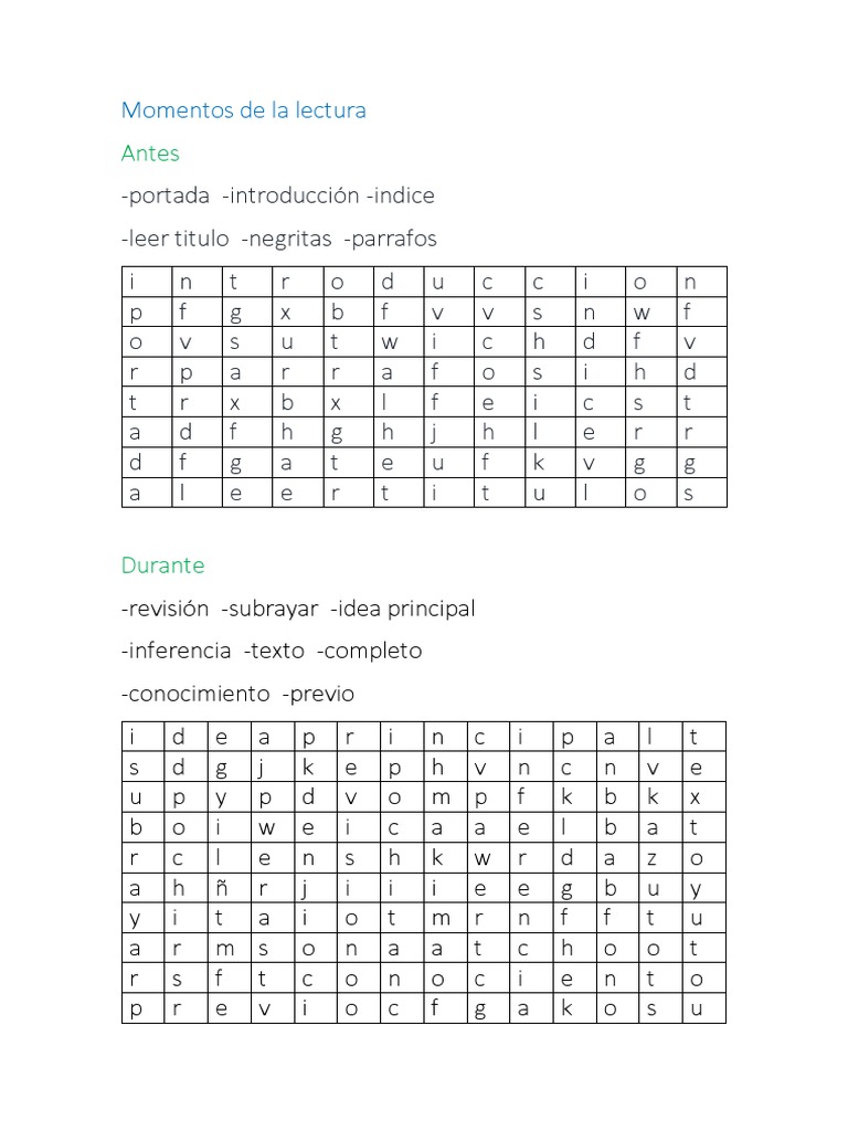 Sopa de Letras Momentos de La Lectura | PDF