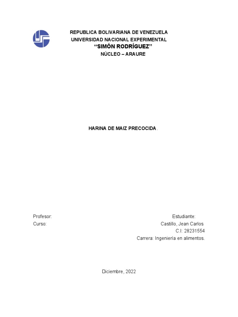 Características de la Harina de Maíz Precocida | PDF | Maíz | Alimentos