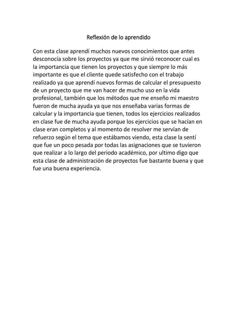 Reflexión de Lo Aprendido | PDF