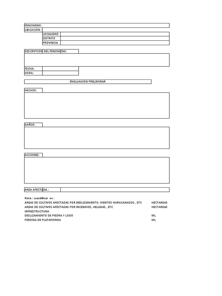 Formato para Reporte Defensa Civil - Formato 1 | PDF