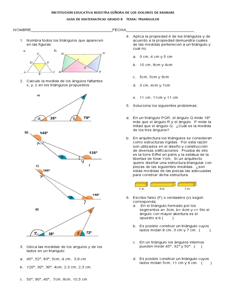 Taller Triangulos 8 Generalidades | PDF | Triángulo | Geometría Elemental